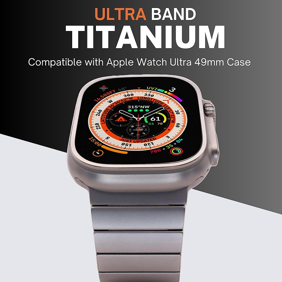 Ultra 2 Titanium Link Bracelet Compatible with Apple Watch Ultra 2 (49mm) - Grade 2 Titanium Band with DLC Coating (Diamond-Like-Carbon) for Scratch Resistance