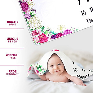 Baby Monthly Milestone Blanket Girl - Extra Soft, Large (60"X40") Thick Fleece - Baby Growth Chart Blanket - Baby Age Blanket for Photos - Baby Month Blanket Girls -Includes Headband and Floral Wreath