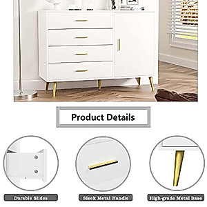 RESOM Storage Cabinet with Drawers & Door, Sideboard Cabinet with Adjustable Shelf, Printer Stand for Home Office, Free Standing Accent Cabinet for Living Room, Bedroom and Hallway (White)