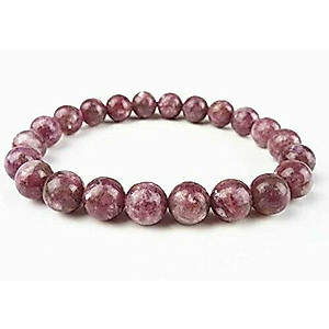 Pachamama Essentials Natural Gemstone Bracelet 7-7.5 In Stretch Gems Stones 8mm Round - Beads Healing Crystals Quartz - Chakra Bracelet (Lepidolite)