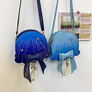 GK-O Women Jellyfish Handbag Crossbody Bag Fantasy Submarine Jellyfish Shoulder Bag Fake Pearl Bow Knot Rivet Messenger Bag (Blue)