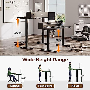 Rolanstar Standing Desk with LED Lights & Charging Station, 47" Height Adjustable Desk with Monitor Stand, Electric Gaming Desk with 2 Hooks, Sit Stand Home Office Desk, Carbon Fiber Surface Black
