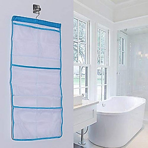 Amosfun Bathroom Organization and Storage 6 Storage Pockets Hanging Mesh Shower Caddy Space Saving Bathroom Accessories Quick Dry Bath Organizer with Single Hook (Sky- Blue)