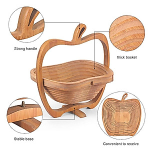 Premium Bamboo Foldable Apple shaped Fruit Basket Multi Purpose Folding Fall Fruit Basket