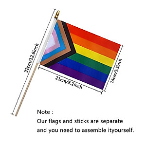 TSMD Progress Rainbow Gay Pride Stick Flag Small Mini Hand Held LGBT Flags,5x8 Inch,12 Pack