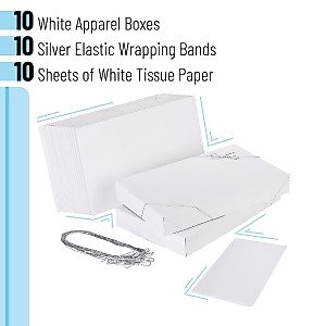 MPFY- White Shirt Gift Wrap Boxes with Tissue Paper and Wrapping Band,10 Pack, White, 15”x9.5"x2", Gift Box, Gift Boxes with Lids, Gift Boxes for Presents, White Box, Box for Gift, Wedding Gift Box