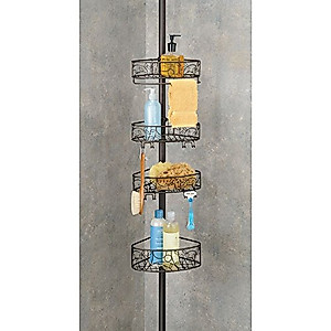 iDesign Twigz Metal Wire Rod Corner Shower, Adjustable 5'-9' Pole and Baskets for Shampoo, Conditioner, Soap with Hooks for Razors, Towels, Tension Caddy