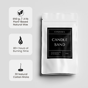 Candlera Pearled Candle Sand - 650g / 23 oz +30 Cotton Wicks, Unscented, Non-Toxic Luxury Candle Powder, Long-Lasting 80+ Hours, Eco-Friendly, Refillable White Candle with 30 Wicks Included
