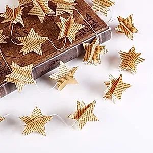 4 Pack Star Garland Recycled Books Vintage Pages Garland Newspaper Bunting Party Holiday Christmas Strand String Banner Wedding Decorate(Vintage)