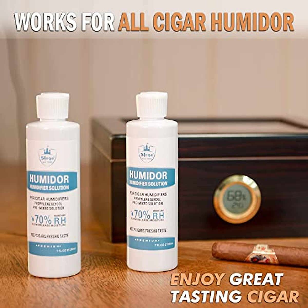 Humidor Solution for Humidor Cigars box, 7 oz (2 Pack) Cigar Humidor Accessories,Propylene Glycol Cigar Humidifier Solution for Humidor,Keep 70% RH,Portable Travel
