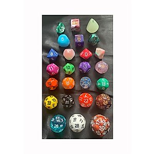 Rainbow - 25 Unusual Dice RPG Set - D3s, D4, D5, D6, D7, D8, D9, D10, D, D11, D12, D13, D14, D15, D16, D17, D18, D19, D20, D22, D24, D26, D28 & D30