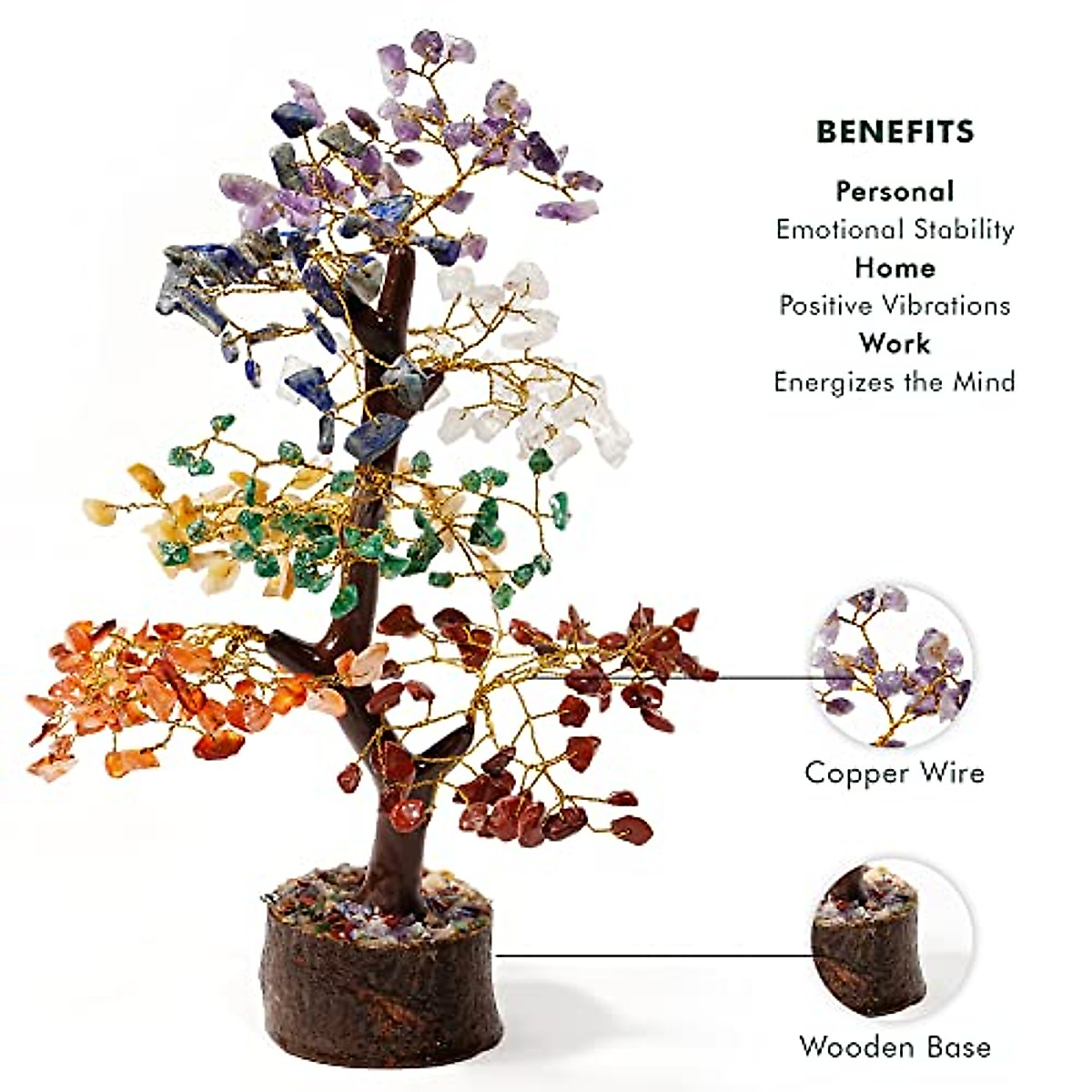 Handcrafted Healing Crystal Bonsai Tree - Feng Shui Chakra Tree with 300 Wooden Beads for Positive Energy and Balance - Perfect Home/Desk Decor and Reiki Good Luck Crystal Gifts by Karma Pledge