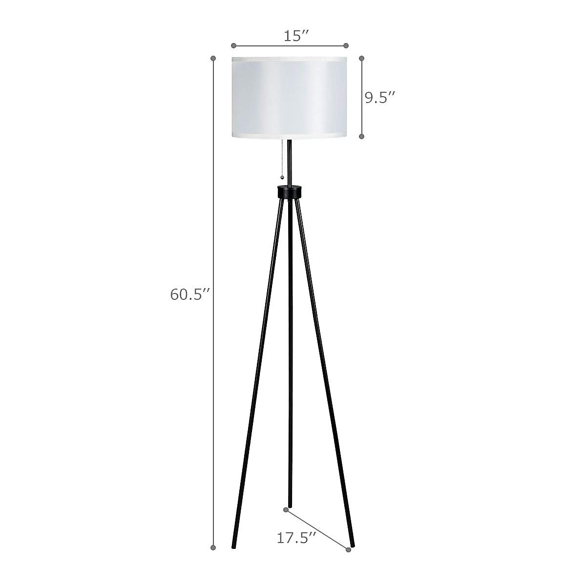 Tangkula 60.5" Metal Tripod Floor Lamp, Contemporary Minimalist Standing Floor Light with Iron Legs, Fabric Drum Shade, E26 Lamp Base, Mid Century Modern Reading Light for Living Room, Bedroom