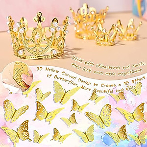 cridoz 163Pcs Flower Bouquet Accessories, 15Pcs Mini Crowns with 48Pcs Gold 3D Butterfly Decorations and 100Pcs Corsage Boutonniere Pins for Flower Arrangements, Small Crowns for Cake Topper