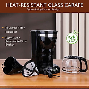 Aigostar Programmable Coffee Maker, 8 Cup Coffee Maker with Glass Carafe, Auto Pause Electric Coffee Maker, Auto Keep Warm Drip Coffee Maker with Permanent Filter, Black