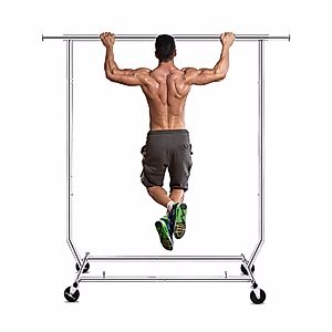 Rolling Commercial Grade Clothing Garment Racks Sing Rail Adjustable