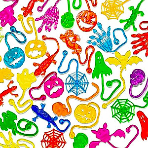 Vellibring 72Pcs Halloween Sticky Hands Party Favors Toys for Kids, Skull Skeleton Bat Ghost Pumpkin Styles Sticky Stretchy Toys for Goodie Bags Fillers Halloween Exchange Gifts Classroom Prizes