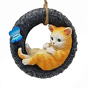 Etlemonde Cat Statue Decor Craft Resin Sculpture Garden Swing Outdoor Ornaments for Patio Indoor Decor Ornament Gift(Tire Cat )
