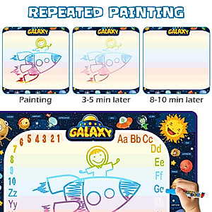 Jasonwell Aqua Water Doodle Mat 48 x 36 Inches Large Magic Drawing Doodling Mat Coloring Mat Educational Toys Christmas Birthday Gifts for Kids Toddler Boys Girls Age 2 3 4 5 6 7 8 Year Old (Galaxy)