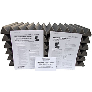 Pro Studio Acoustics - Charcoal - 12"x12"x2" Acoustic Wedge Foam Absorption Soundproofing Tiles - 12 Pack