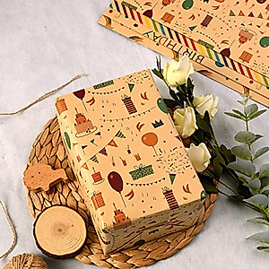 PlandRichW Birthday Wrapping Paper for Kids Girls Women Boys Men,12 Sheets Kraft Brown Recycled Gift Wrapping Paper 4 Styles of ''Happy Birthday'' Balloon Rainbow Stars Precut 20" X 29" Folded