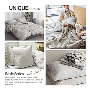 Simple&Opulence 100% Linen Duvet Cover Set 3pcs Basic Style Natural French Washed Flax Solid Color Soft Breathable Farmhouse Bedding with Button Closure - Linen, California King