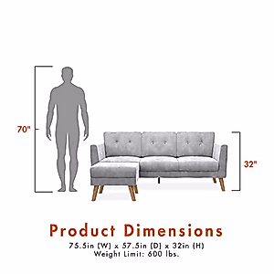 CosmoLiving by Cosmopolitan Gloria Upholstered Sofa, Light Gray