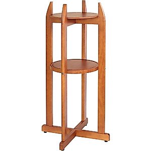 Natural Solid Wood Water Dispenser Floor Stand(32.8" Hight-11.2" Wide) Drink Dispenser Floor Stand with 2 Round Shelfs Included for 1-5 Gallon Water Bottles/Crocks, Water Jug and Plant Stand-Light