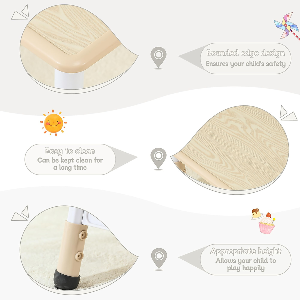 IFLETH Kids Table, Toddler Table and Chair Set, Height-Adjustable Kids Table and Chairs with 23.5''Lx23.5''W Graffiti Desktop, Table Chair for Ages 3-8, Child Table and Chair Set