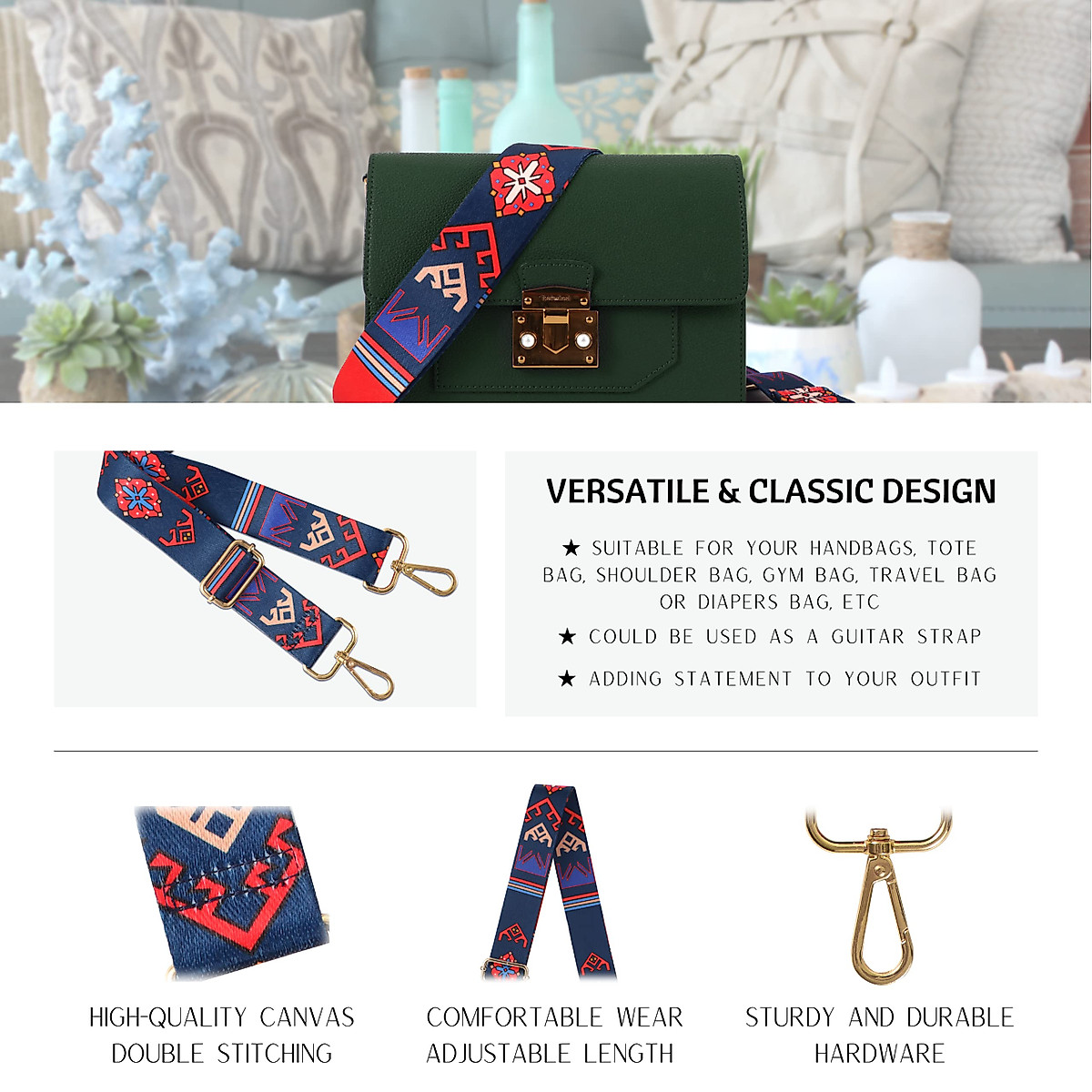 Auden Arctic Purse Strap Replacement for Crossbody Handbags, Comfortable, Vintage Style, Adjustable Length (30 to 55 inches)