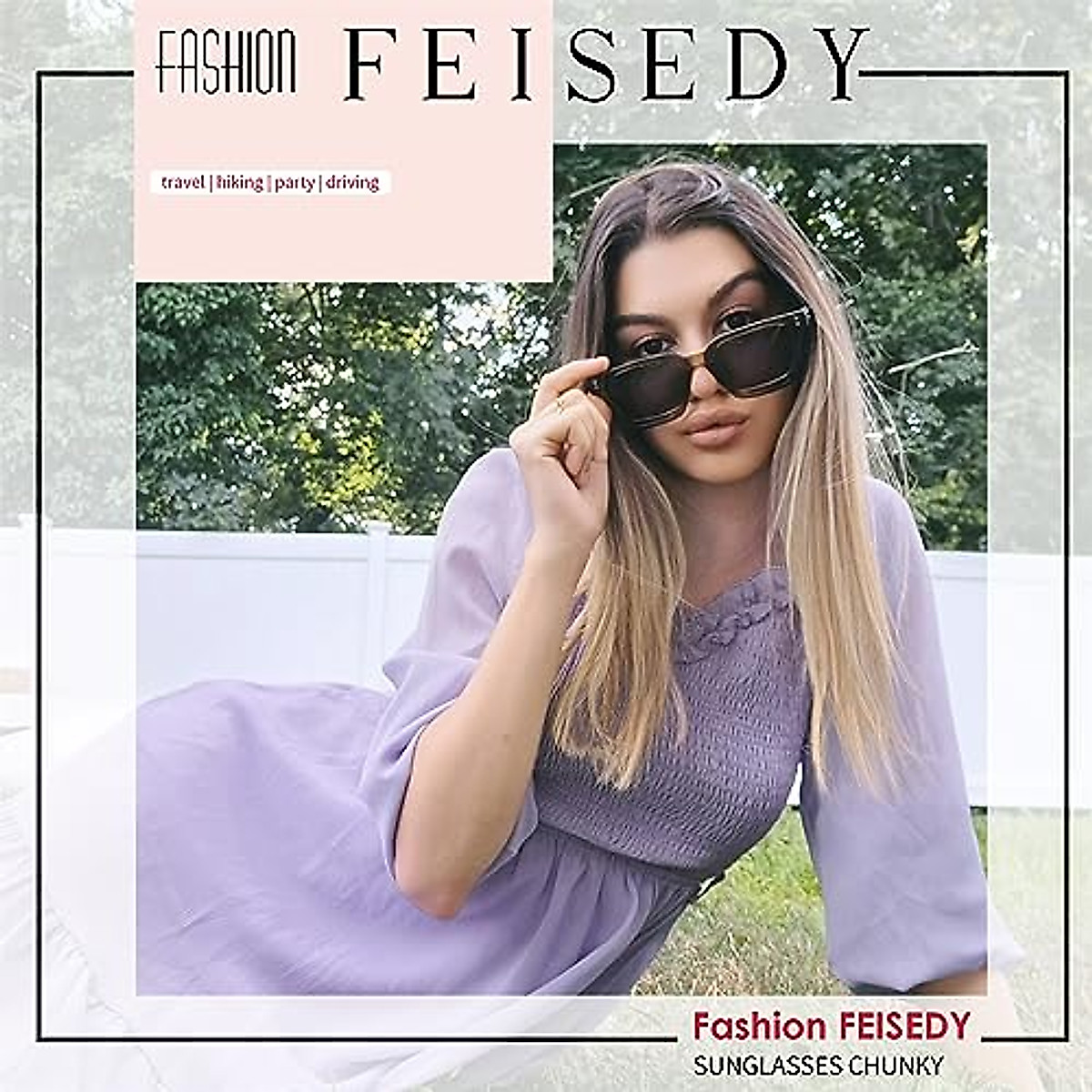 FEISEDY Sunglasses Men Women Polarized, Chunky Square Thick Frame, Rectangle UV400 Shade Sun Glasses B2396