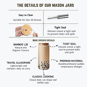 Fenspeed 2pcs Glass Cups with Lids and Straws Beer Can Drinking Glasses Set 20oz Iced Coffee Glasses Reusable Travel Tumbler Cup for Boba Smoothie Juice