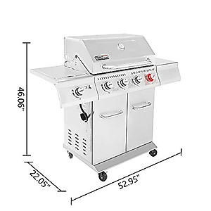 Royal Gourmet GA4402S Stainless Steel 4-Burner BBQ Propane Gas Grill, 54000 BTU Cabinet Style Gas Grill with Sear Burner and Side Burner Perfect Patio Garden Picnic Backyard Party Silver