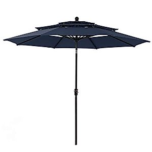 PHI VILLA 10ft Patio Umbrella Outdoor 3 Tier Vented Market Table Umbrella with 1.5" Aluminum Pole and 8 Sturdy Ribs, (Dark Blue)