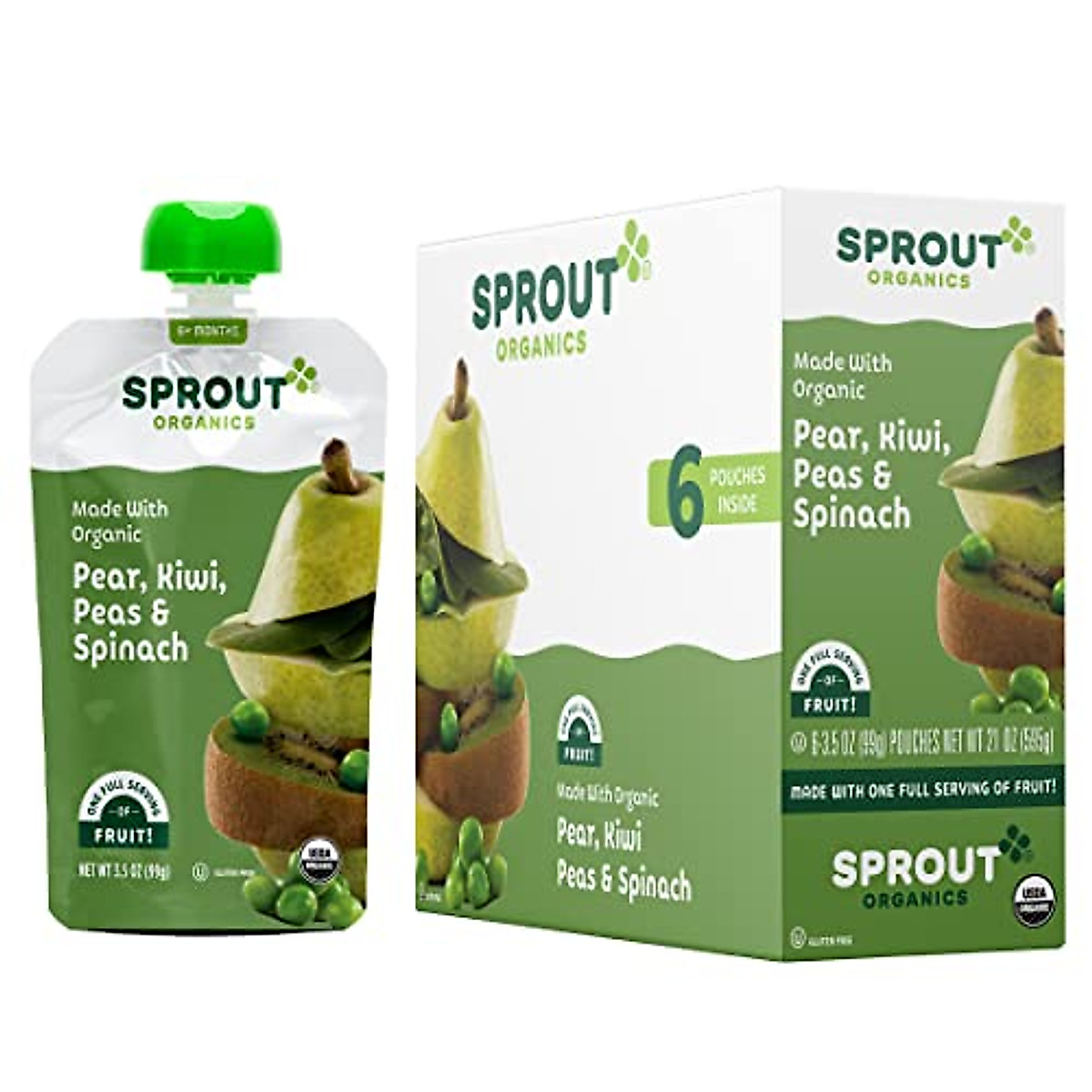 Sprout Organic Baby Food, Stage 2 Pouches, Fruit & Veggie Blend, Pear Kiwi Peas & Spinach, 3.5 Oz Purees (Pack of 12)