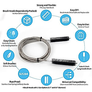 JAKIA CPAP Hose Tube Cleaning Brush Kit_4 Brush Heads Detachable and Replaceable_ 7 ft Steel Spring Brush Strong and Flexible
