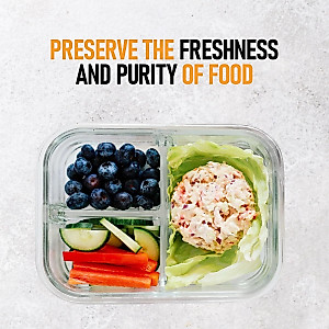 3-Compartment Glass Food Storage Containers with Lids for Lunch Storage, Glass Bento Box Set with Airtight Bamboo Lids - Great Mel Prep Containers for Lunch & Portion Control, 3 Pack, 31.5oz