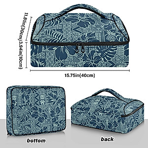 NFMILI Hawaiian Tribal Casserole Carrier for Hot and Cold, Insulated Food Delivery Bag Reusable Warmer Carrier Bag with Inner Pocket Aesthetic Print 15.75×11.81×3.94 inch