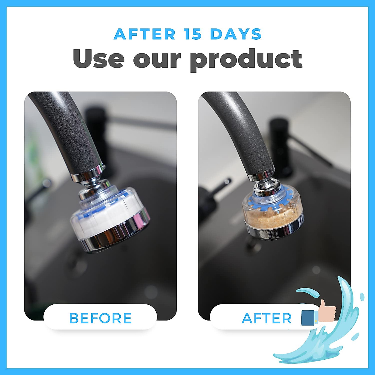 Skylarlife Sink Pure Water Faucet Mount Filters Remove Rust Dirt and Impurities Stainless Steel 360 Degree Rotatable Anti-Splash High Pressure Faucet with 6 Filters