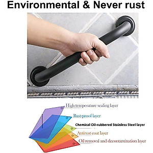 2 Pack 16 Inch Matte Black Shower Grab Bar,ZUEXT Stainless Steel Wall Mount Safety Grab Bar Handle,Bathroom Balance Bar, Safety Hand Rail Support - Handicap, Elderly, Injury, Senior Assist Bath Handle