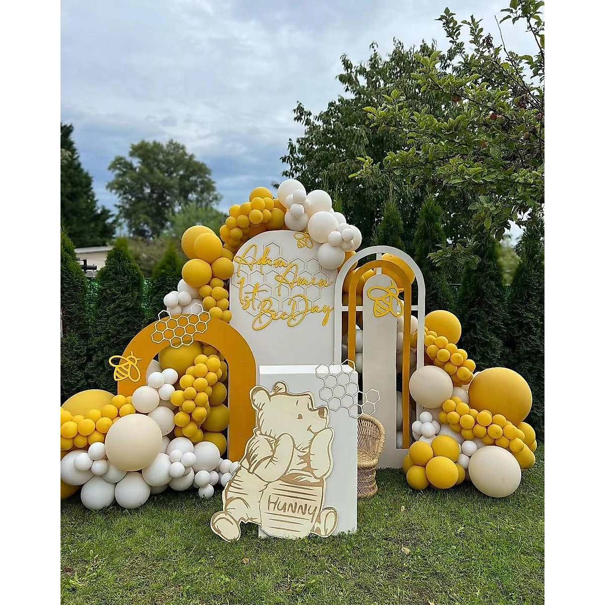 Yelloow Balloon Arch Garland Kit Lemon For Baby Shower Birthday Party Decprations 137pcs Double-Stuffed Layer Bee Brown Gray White