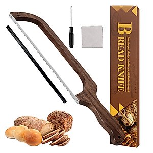 Bread Knife, Mecyfaty Sourdough Bread Cutter with Cover, Bread Slicer for Homemade Bread, Bagels, 0.06 cm Thickened Serrated Knife with Measuring Scale, Walnut Made-Best Bread Scoring Tool for Friends