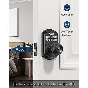 TEEHO Keyless Entry Door Locks with Keypads - Deadbolt Smart Lock - Front Door Lock Set with Door Knob - Auto Lock - Easy Installation - Matte Black