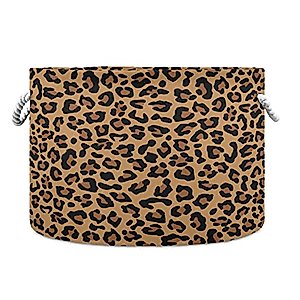 Kigai Leopard Animal Print Cotton Rope Basket Large Collapsible Baby Laundry Basket Blanket Basket Kid's Toy Storage Basket Organizer for Nursery Bedroom Home Decor