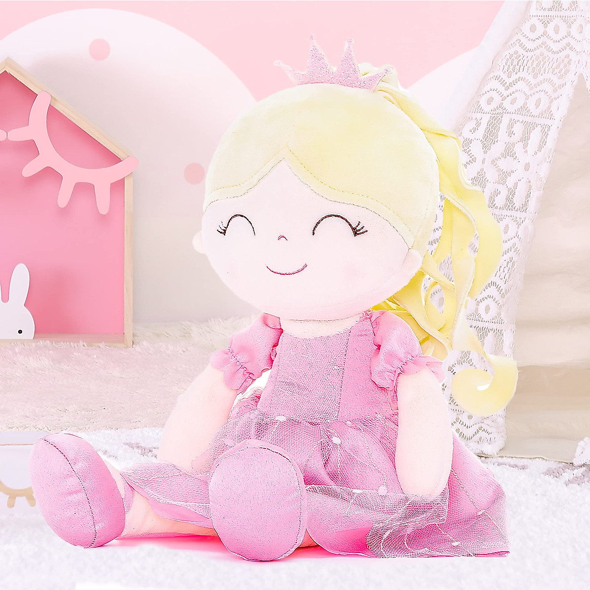 Gloveleya Personalized Princess Doll with Your Name - Cute Custom Pink Soft Plush Doll for Girls Plush Doll Customized Gifts