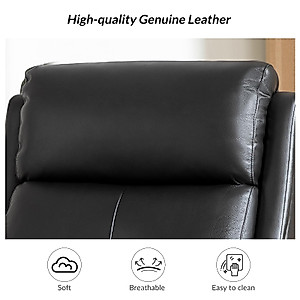 HULALA HOME Genuine Leather Swivel Rocker Recliner with Adjustable Backrest & Footrest, Manual Glider Reclining Chair for Living Room Bedroom, Home Theater Sofa Chair with 360° Swivel Base (Black)
