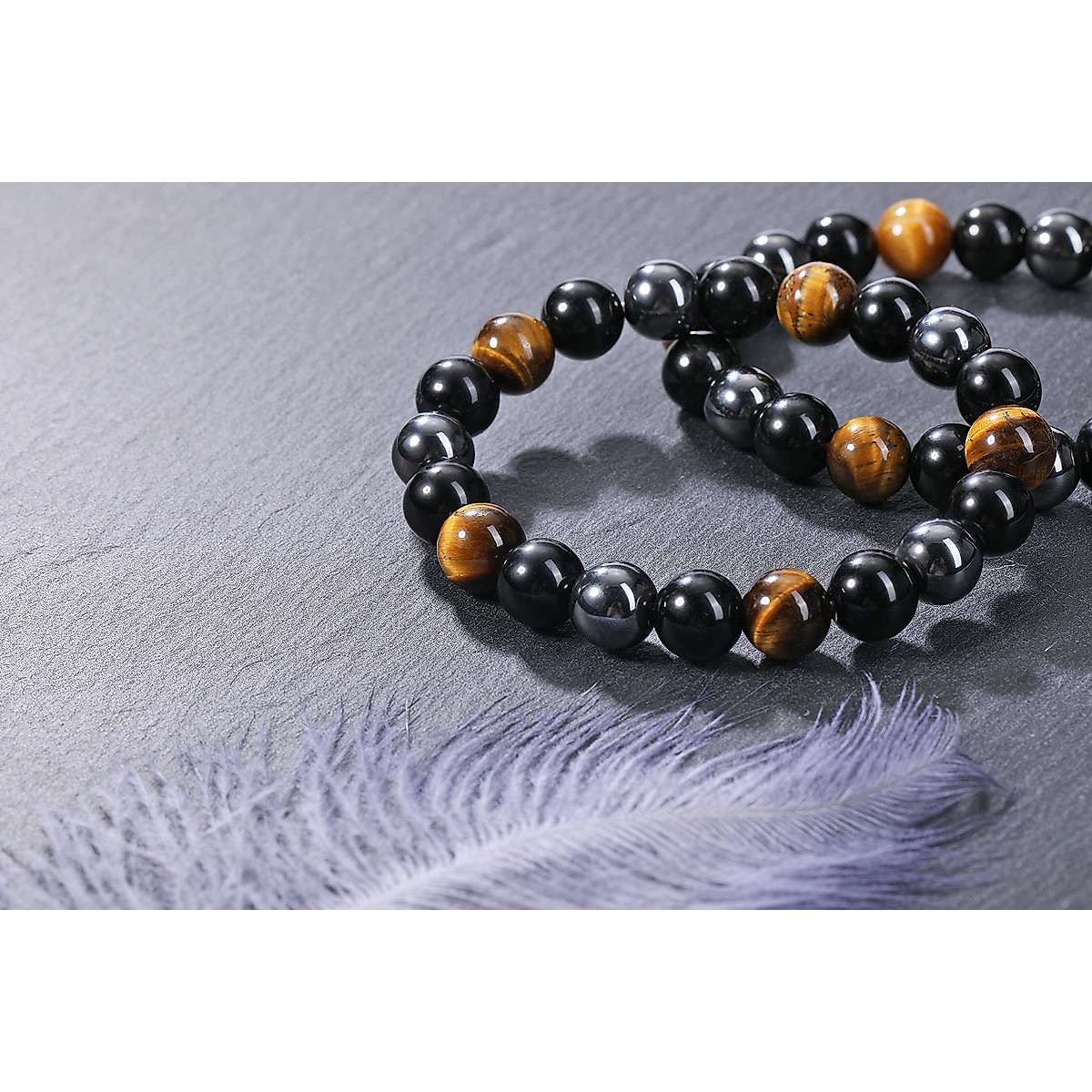 Jovivi 2 Pcs Hematite Black Obsidian Tiger Eye Stone Bracelets for Men Women 10mm Natural Round Gemstone Beads Beaded Healing Crystal Bracelet for Protection, Good Luck