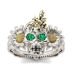 Jeulia 0.5 Carat Daisy Bee Rings Women 925 Sterling Silver Skull Engagement Rings with Emerald Eye Cubic Zirconia CZ Solitaire Wedding Rings Anniversary Promise with Jewelry Box (9)
