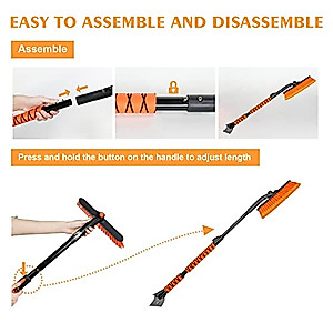 Aoryoa 44" Ice Scraper and Extendable Snow Brush, Ice Scraper for Car Windshield Detachable Snow Removal Tool with 360°Pivoting Brush Head Ergonomic Foam Grip Telescoping Brush for Cars Trucks SUVs