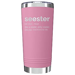 shop4ever Seester Definition Insulated Tumbler 20 oz. with Lid, Stainless Steel Cups Travel Coffee Mug Funny Gift for Sister Best Friend (Light Pink)